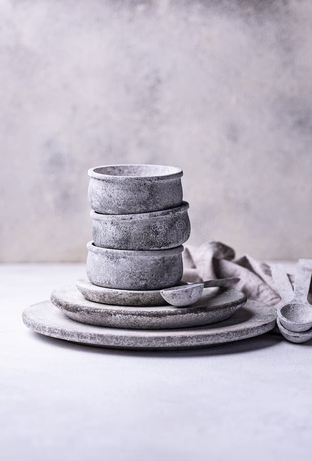 Handmade Handcrafted Concrete Plates and Bowls Stock Image - Image of ...