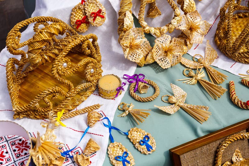 Handmade Hay and Flax Products at the Fair of Folk Stock Image - Image ...