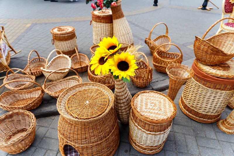 Handmade Hay and Flax Products at the Fair of Folk Stock Image - Image ...