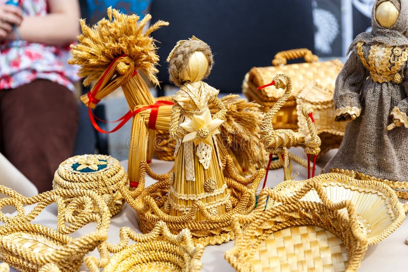 Handmade Hay and Flax Products at the Fair of Folk Stock Photo - Image ...