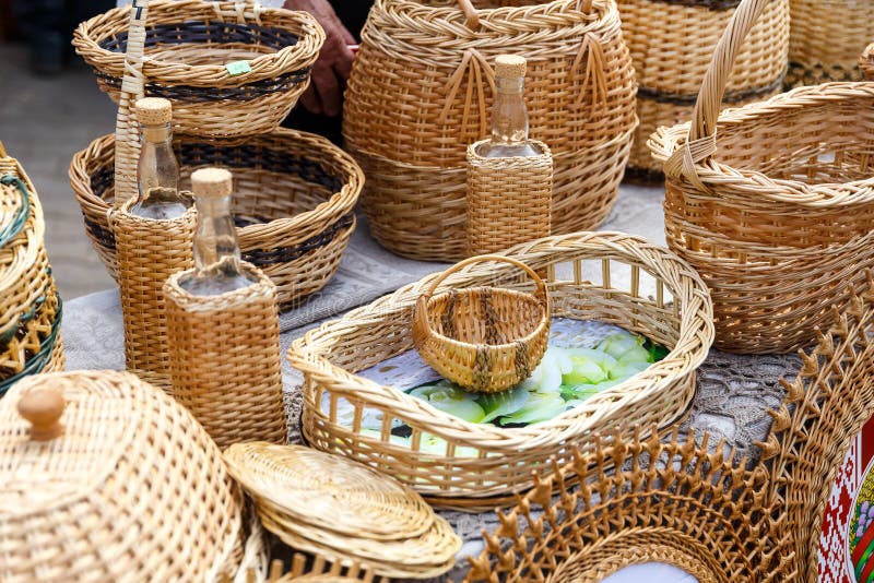 Handmade Hay and Flax Products at the Fair of Folk Stock Photo - Image ...