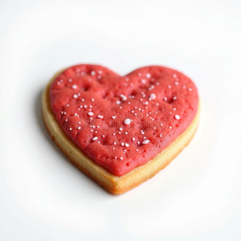 A Handmade, Heart-shaped Pink Cookie with White Decorations on a Light ...