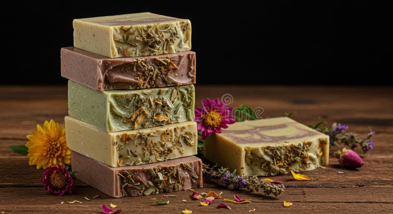 Handmade Herbal Soap Stack a Stack of Artisan Herbal Soaps Showcasing ...