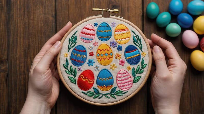 Handmade: Hoop with Embroidered Easter Eggs in the Hands of the Master ...
