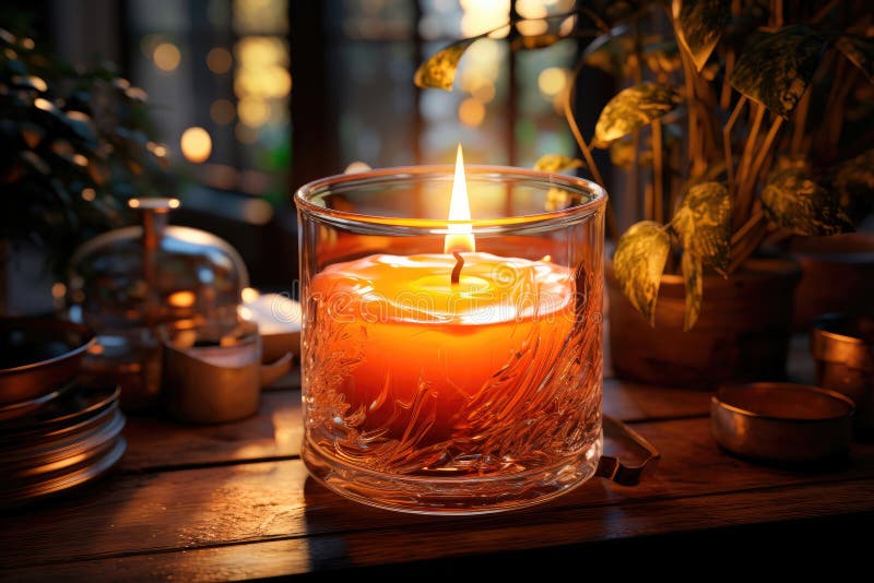 Handmade Hot Candle on the Table Stock Illustration - Illustration of ...