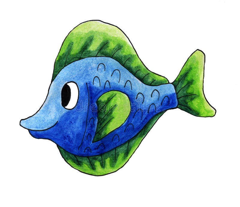 Cute Blue and Green Fish stock illustration. Illustration of isolated ...