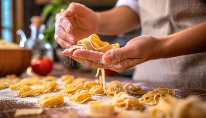 Handmade Pasta, Close-up of Hands. Generated with AI Stock Illustration ...