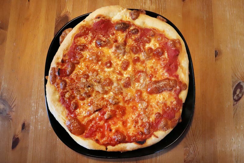 Handmade Italian Pizza on Wooden Table Stock Image - Image of handmade ...