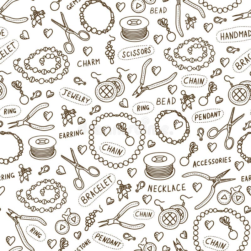 Handmade Jewelry Elements and Tools Vector Seamless Pattern. Beads and ...