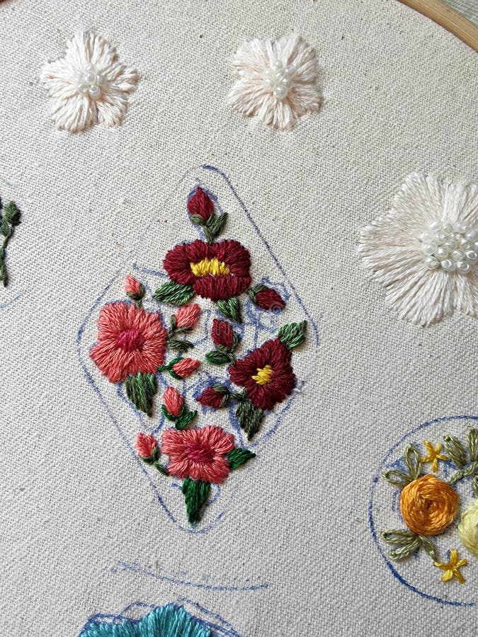 Handmade Jewelry - Embroidered on Textile Stock Photo - Image of ...
