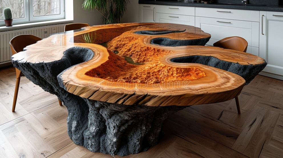 Handmade Kitchen Table Made from the Trunk of a Huge Oak Tree Stock ...