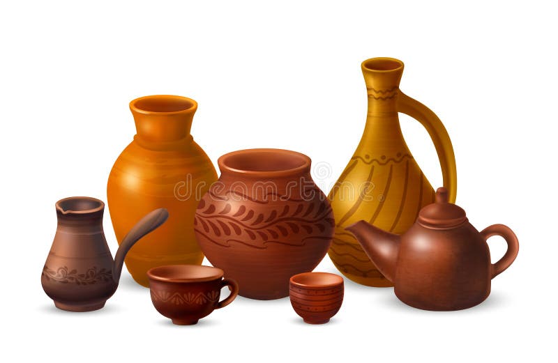 Handmade Kitchenware Clay Composition Stock Vector - Illustration of ...