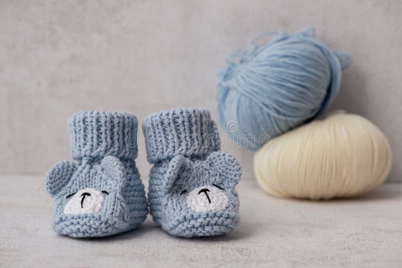 Handmade Knitted Baby Booties in Blue Colours Stock Image - Image of ...
