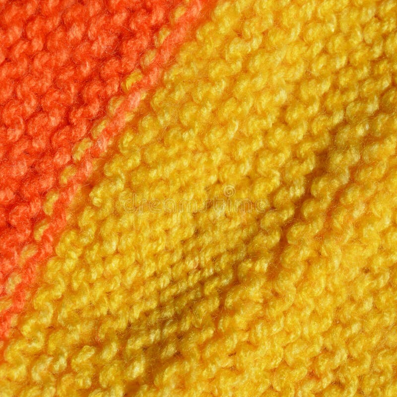 Handmade Knitted Fabric Orange and Yellow Wool Background Texture Stock ...