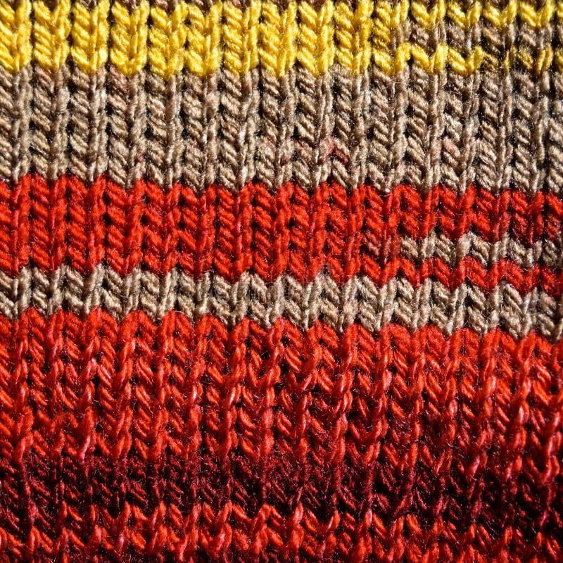 Handmade Knitted Fabric Red Yellow and Beige Wool Background Texture ...