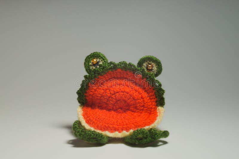 Handmade Knitted Toy Frog Isolated on White Background Stock Image ...