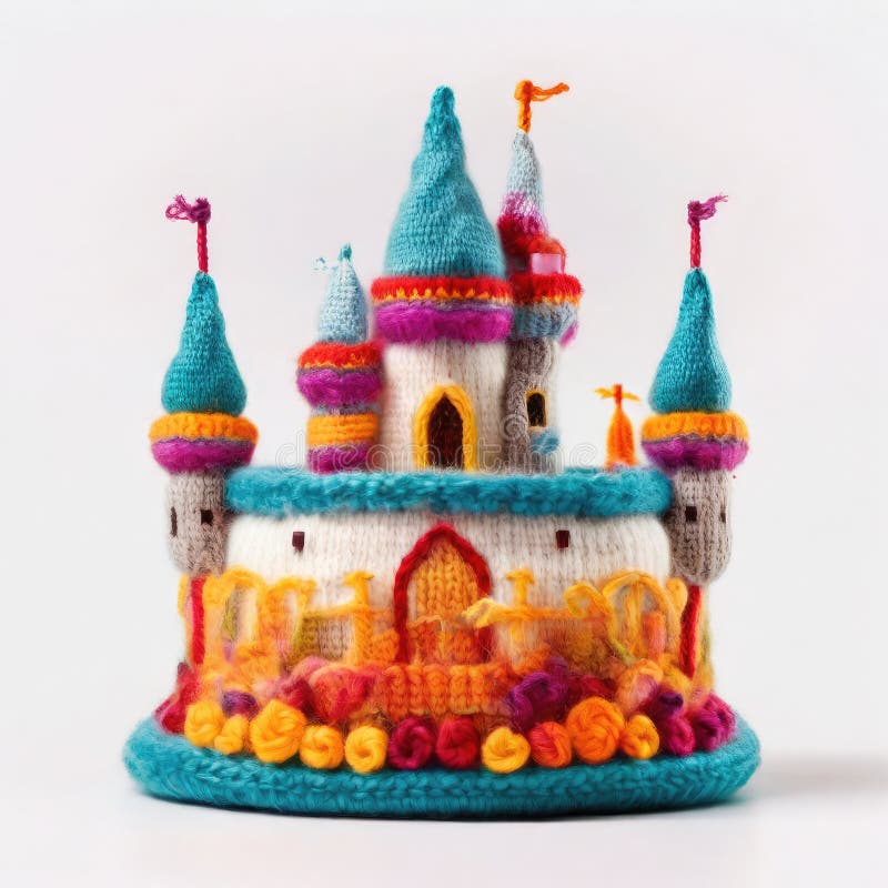 Handmade Knitted Toy. Funny Colorful Castle Stock Photo - Image of ...
