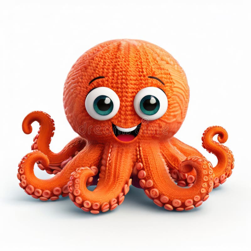 Handmade Knitted Toy. Funny Octopus with Round Eyes Stock Photo - Image ...
