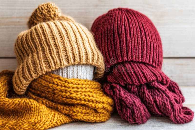 Handmade Knitting Accessories Displayed on Rustic Wood Stock Photo ...