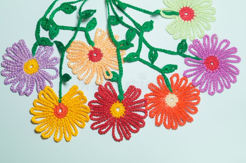 Handmade Knitting Wool Flower on White Background Stock Photo - Image ...