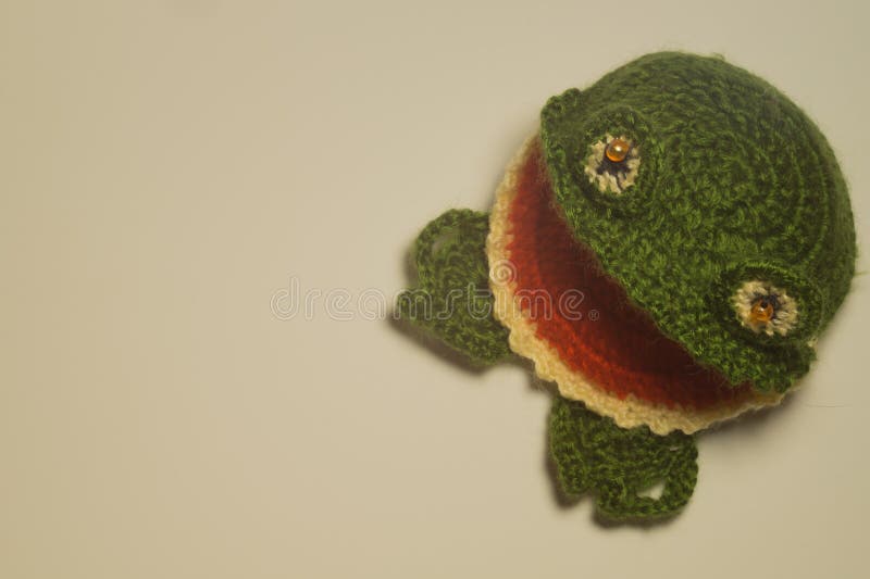 Handmade Knitting Wool Toy Frog Isolated on White Background Stock ...