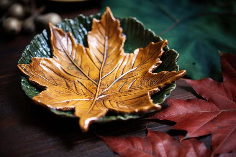Handmade Leaf-shaped Clay Dish on a Table Stock Image - Image of ...