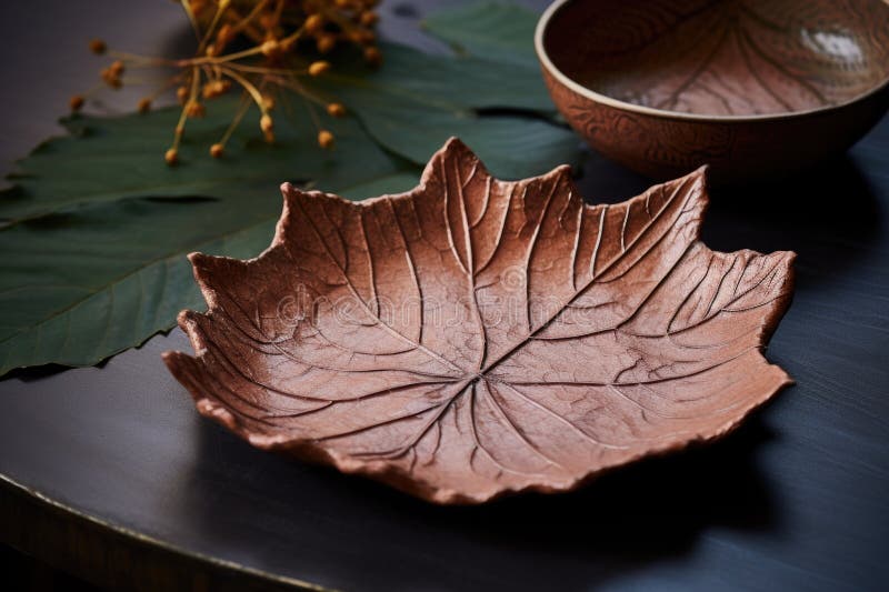 Handmade Leaf-shaped Clay Dish on a Table Stock Image - Image of ...