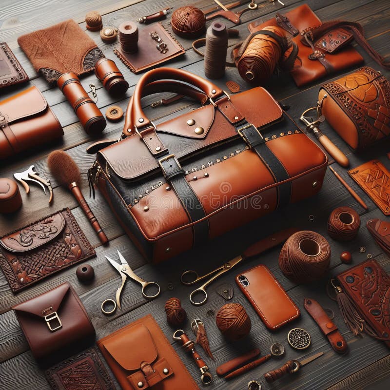 Handmade Leather Bags and Accessories Stock Image - Image of item ...