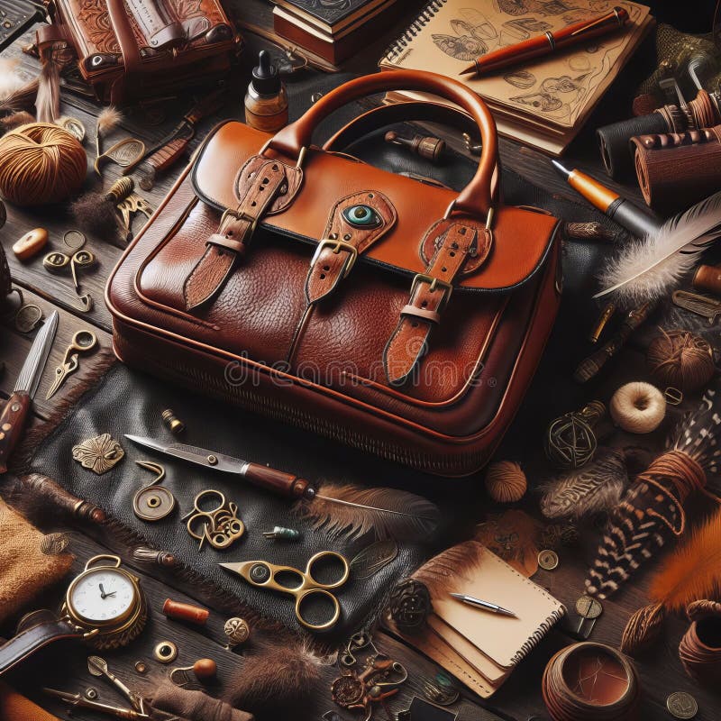 Handmade Leather Bags and Accessories Stock Image - Image of leather ...