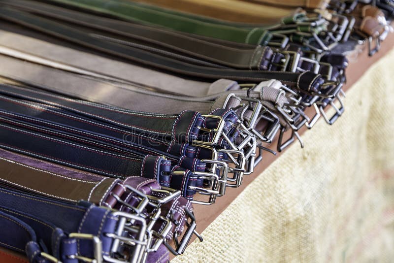 Handmade leather belts stock image. Image of wood, style - 254235703