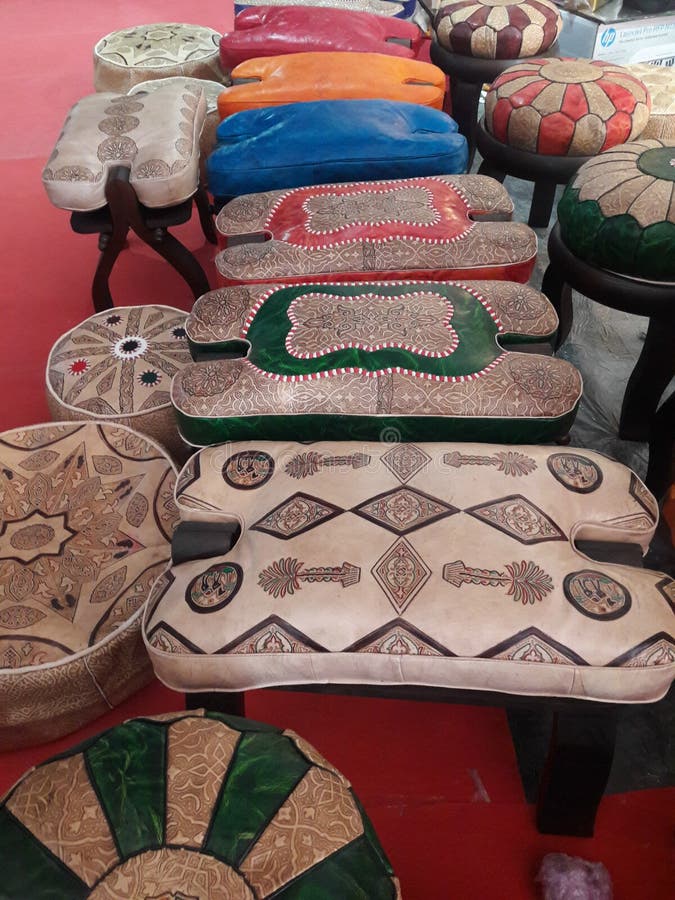 Handmade Leather Folded Coloured Backless Chairs Stock Image - Image of ...