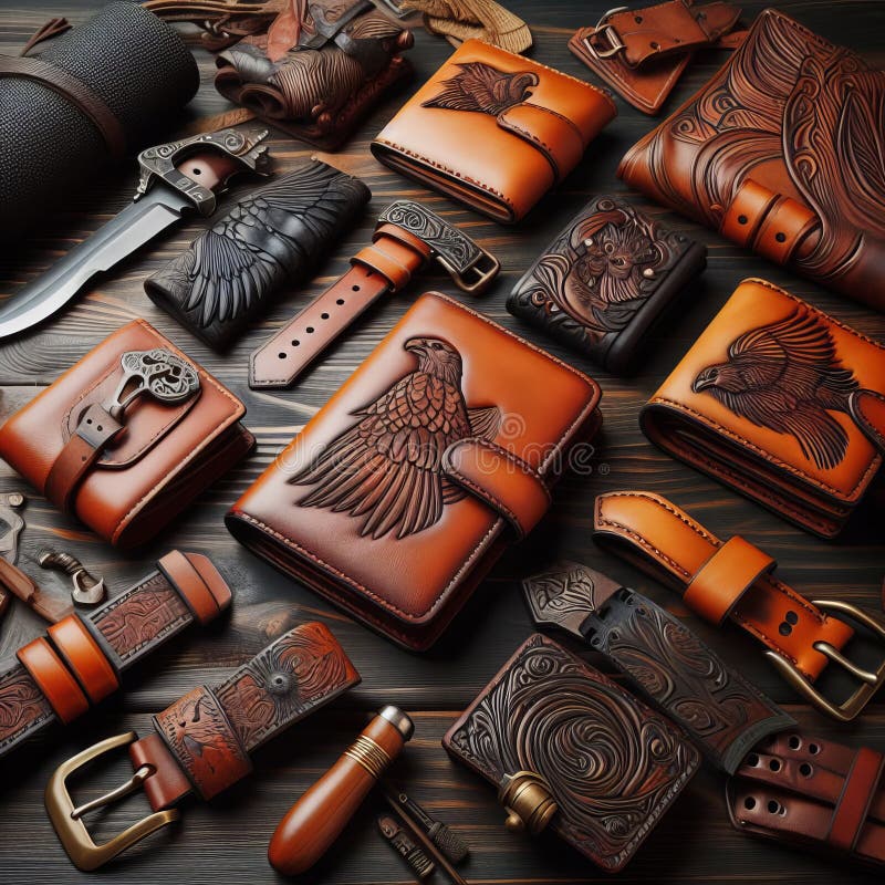 Handmade Leather Wallets and Belts Stock Image - Image of belts ...