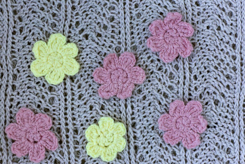 Handmade Light Beige Knitting Macro Fabric Pattern Crochet Flowers ...