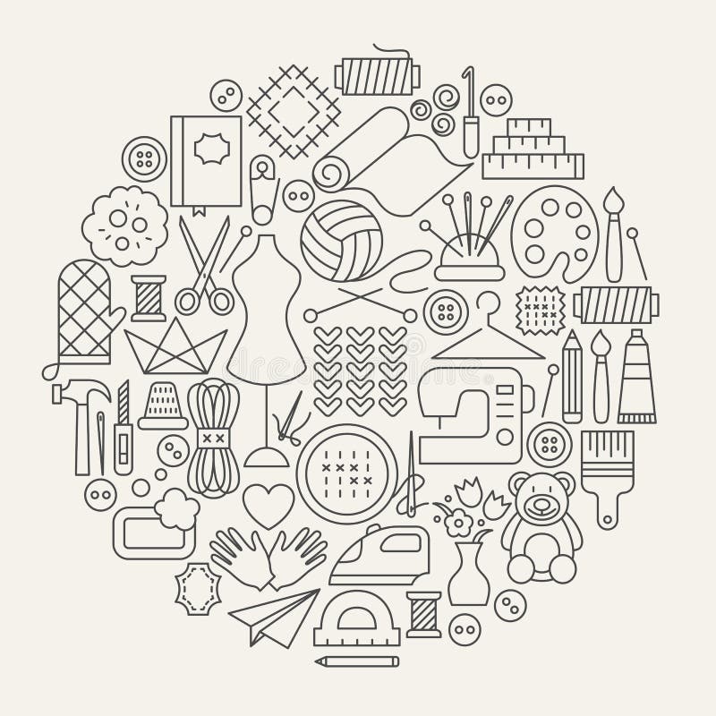 Handmade Line Icons Circle stock vector. Illustration of craft - 130608802