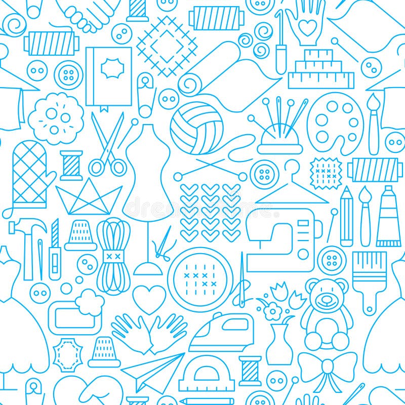 Handmade Line Seamless Pattern Stock Vector - Illustration of needle, button: 130608879