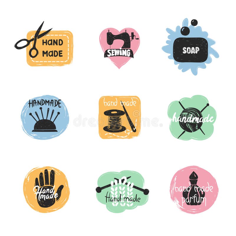 Handmade Logo Set. Sewing Handicraft Hobby Workshop Labels Stock Vector ...