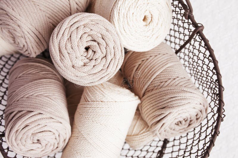 Handmade Macrame Braiding and Cotton Threads on White Background. Light ...