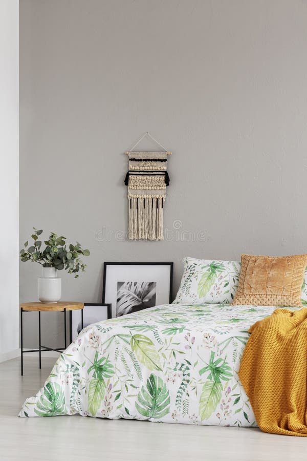 Handmade Macrame and Copy Space on the Empty Grey Wall of Elegant ...