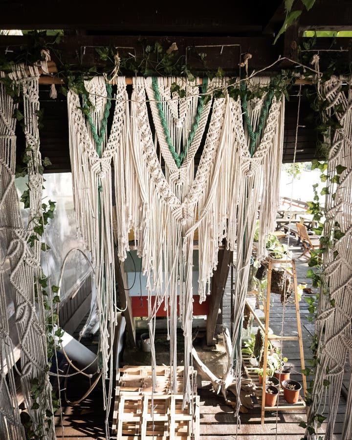 Handmade Macrame Curtain Hanging As an Interior Decoration Stock Photo ...