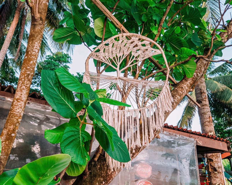 Handmade Macramé Curtain Hanging As an Outdoor Decoration Stock Photo ...
