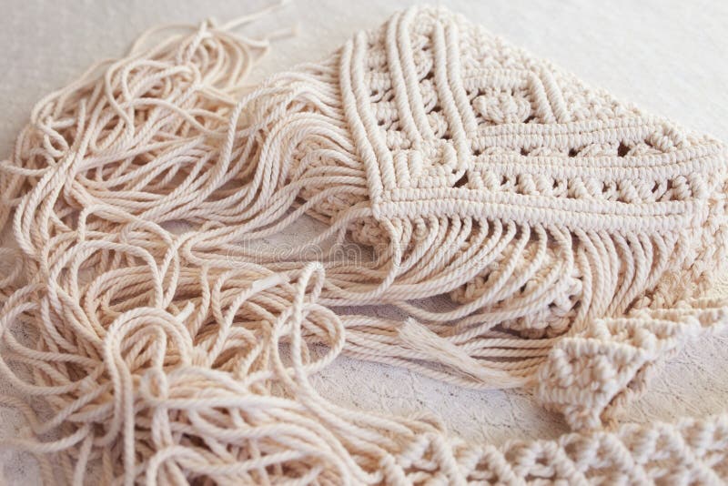 Handmade Macrame Pattern Close Up. Macrame Braiding and Cotton Threads ...