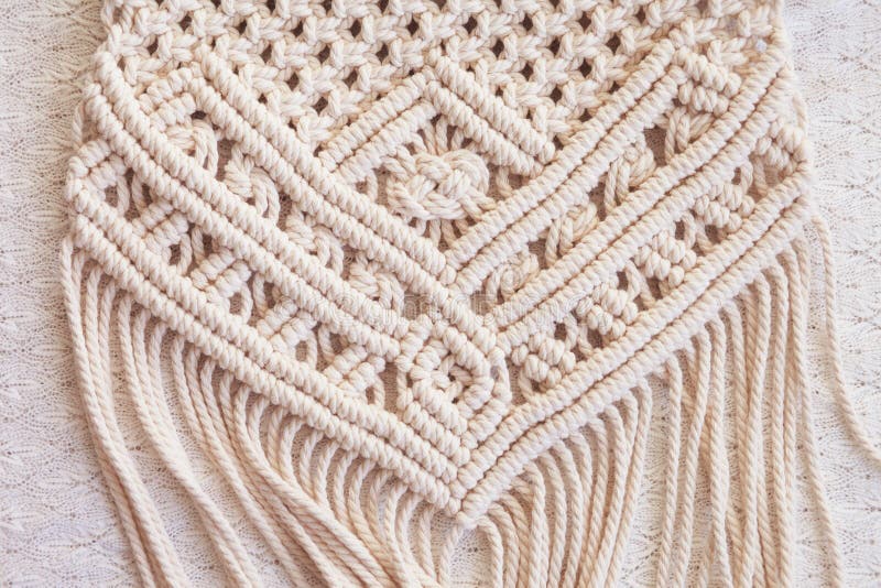 Handmade Macrame Pattern Close Up. Macrame Braiding and Cotton Threads ...