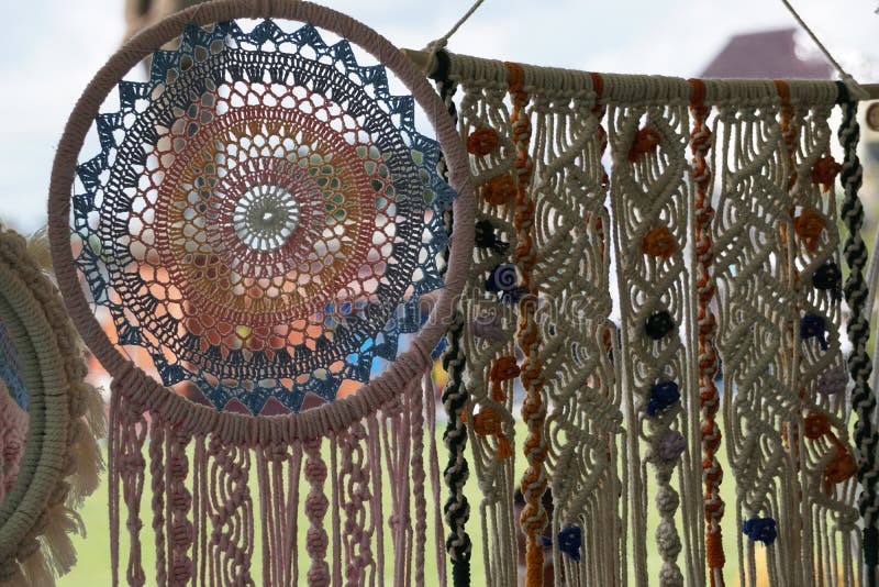 A Handmade Macrame Wall Decoration on the Wall. Stock Photo - Image of ...