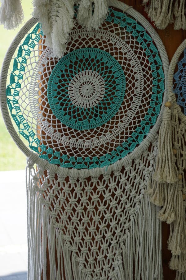 A Handmade Macrame Wall Decoration on the Wall. Stock Image - Image of ...