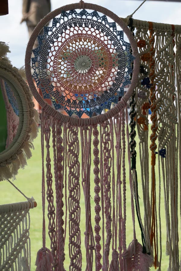 A Handmade Macrame Wall Decoration on the Wall. Stock Image - Image of ...