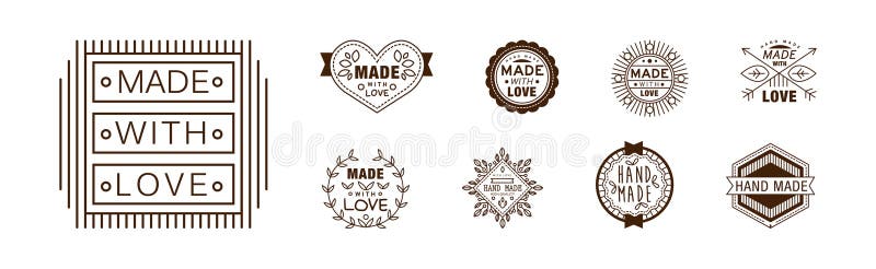 Handmade and Made with Love Emblem and Label Vector Set Stock Vector ...