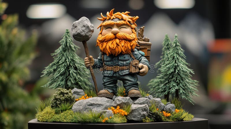 Handmade Miniature Figure of a Bearded Explorer, Holding a Rock, on a ...