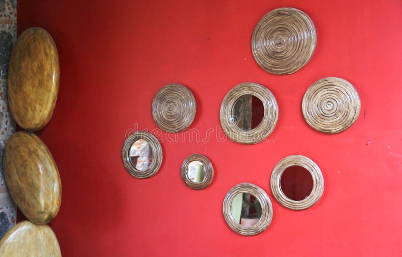 Handmade Mirror Decoration on Red Wall Mexican Style Stock Photo ...
