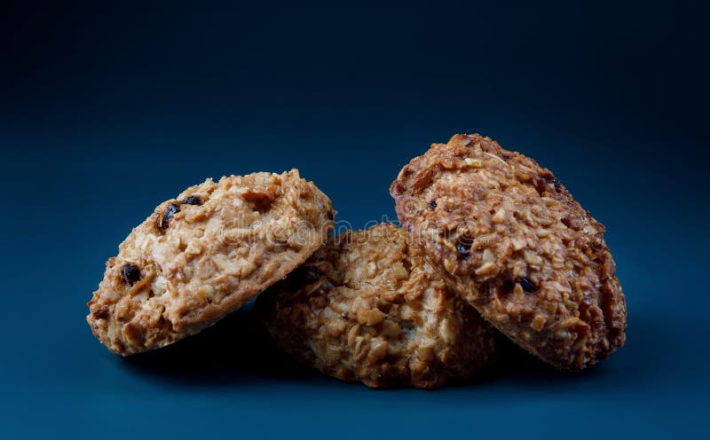 Handmade Oatmeal Cookies on a Blue Background. Rustic Oatmeal Cookies ...
