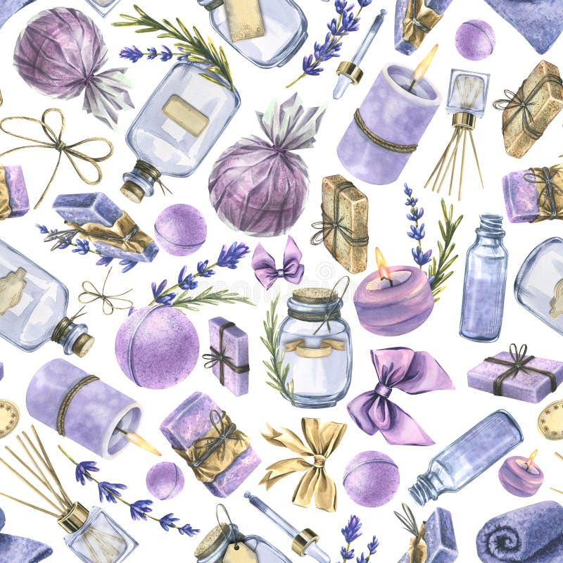 Handmade Objects for SPA, Bath Reception, Cosmetics. Watercolor ...